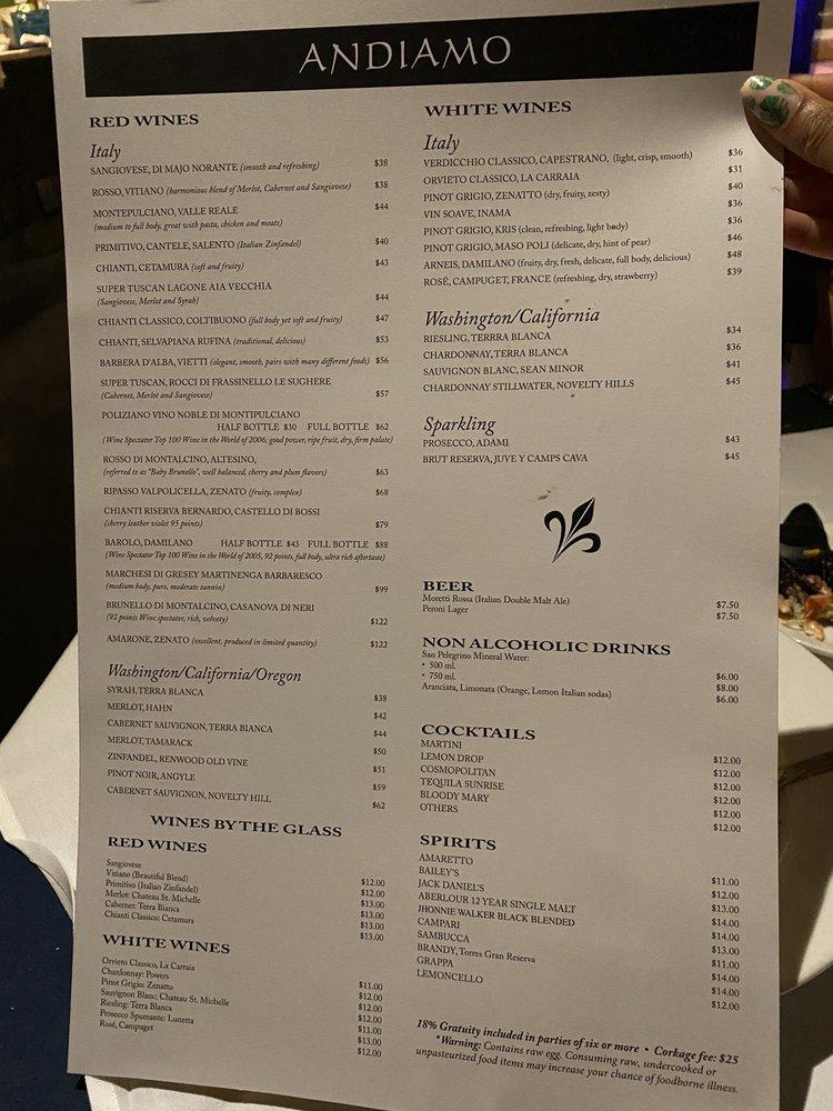 Menu at Andiamo Italian Ristorante restaurant, Bellevue