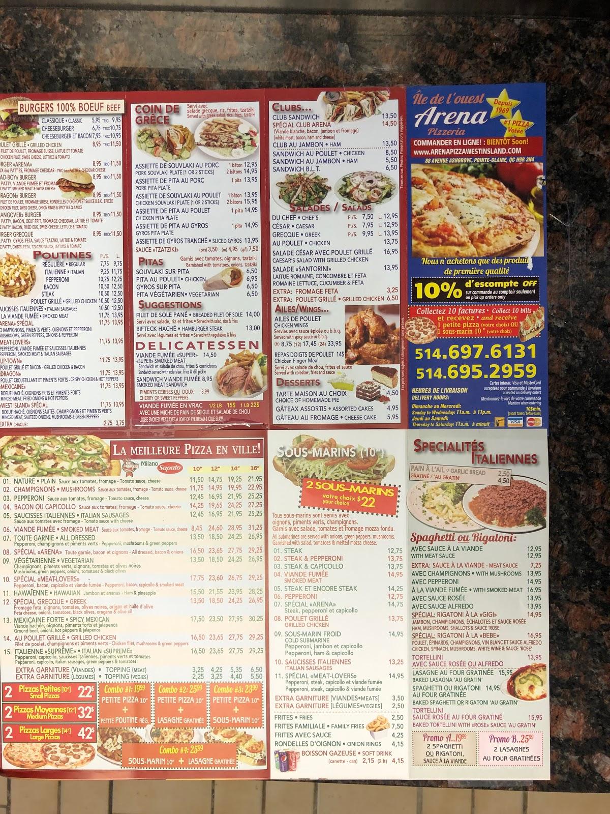 Menu at Arena Pizza Pointe-Claire restaurant, Pointe-Claire