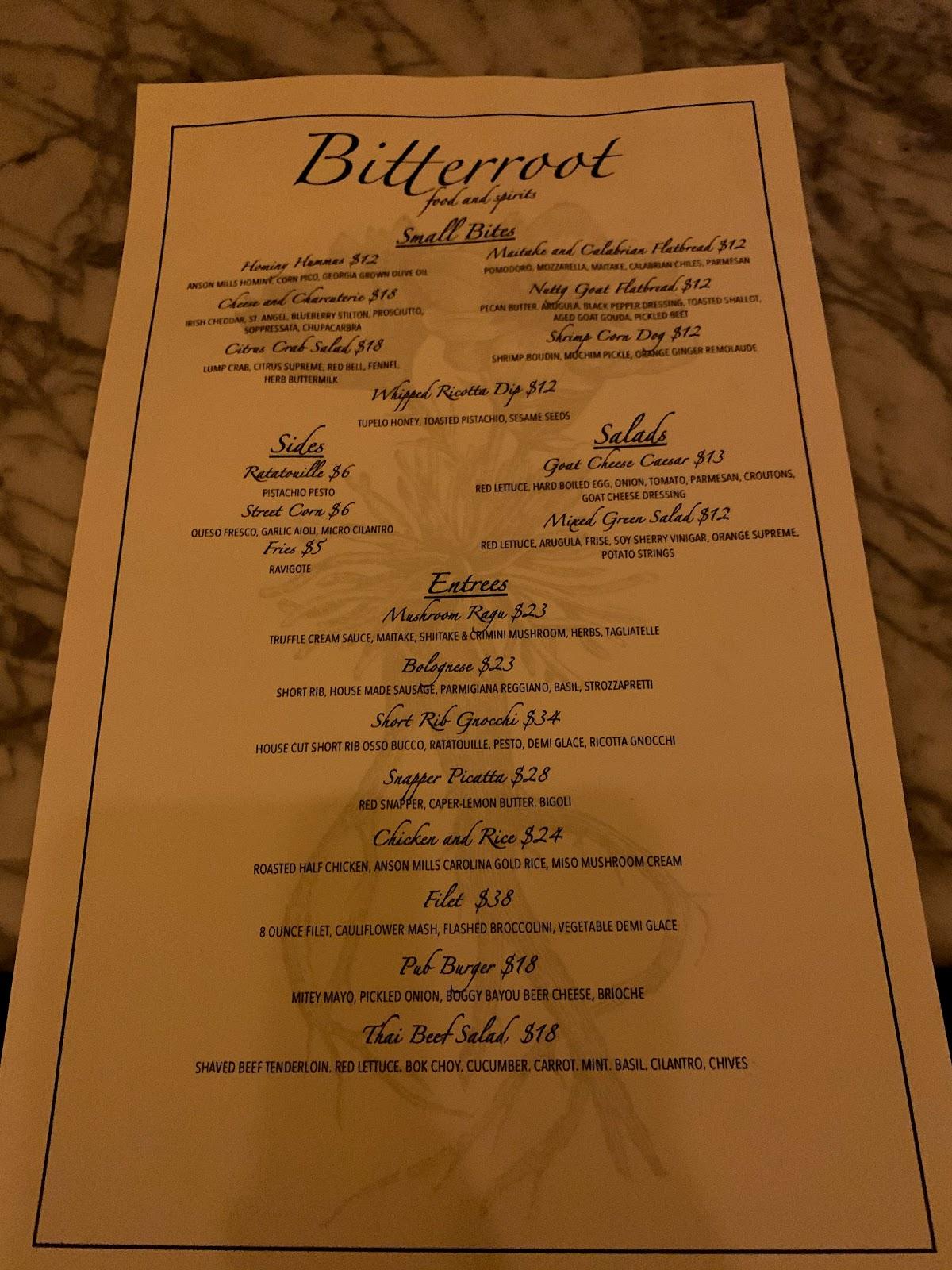 Menu at Bitterroot pub & bar, Destin