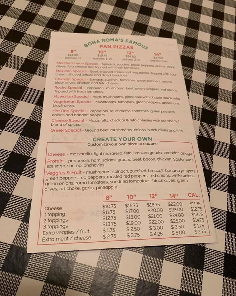 Menu at Bona Roma Little Italian Eatery pizzeria, Calgary, 89 Bowridge ...