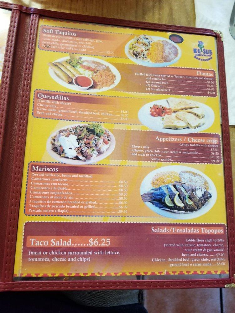 Menu at El Sur Mexican Restaurant, Tucson, E 22nd St