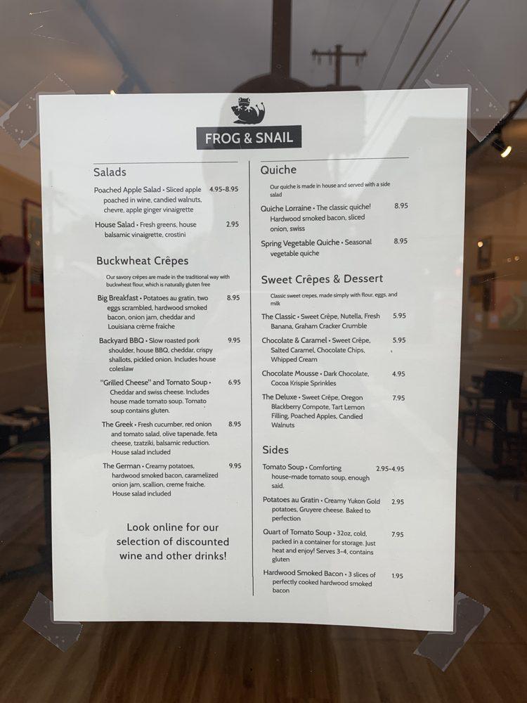 Menu at Frog & Snail restaurant, Portland