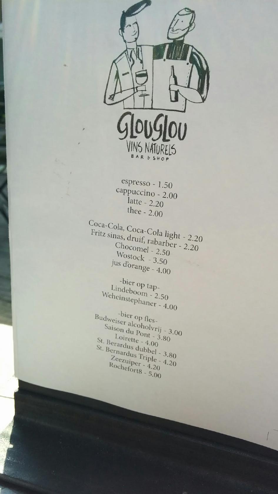Menu at Glouglou, Amsterdam