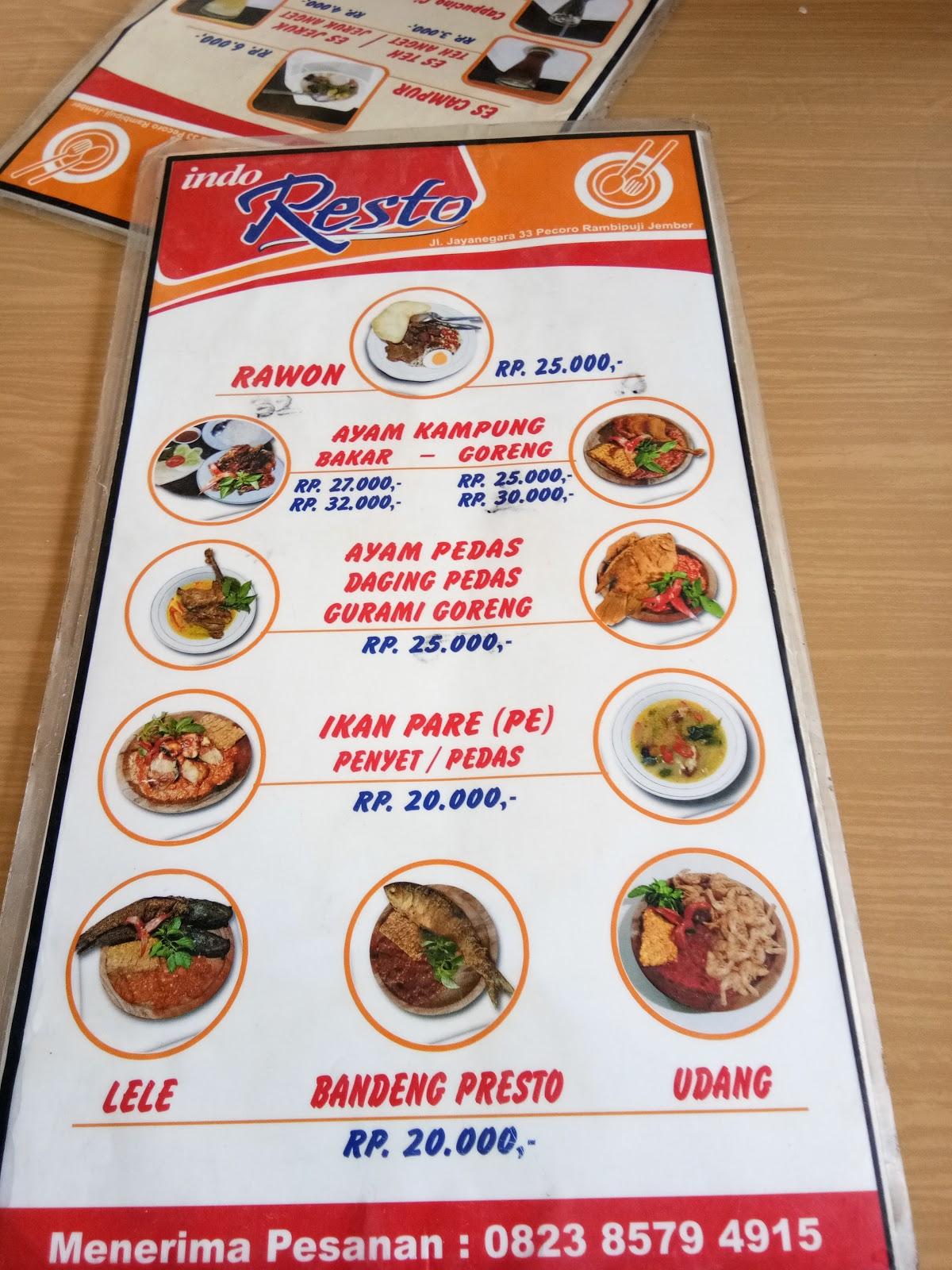 Menu at Indo Resto restaurant, Jember