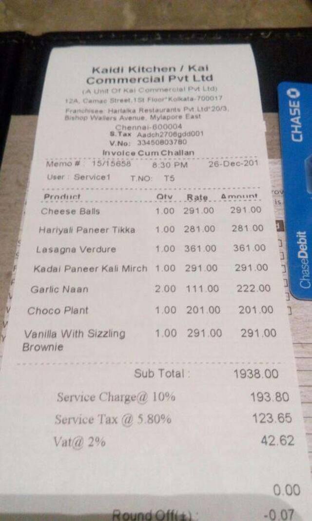Menu at Kaidi Kitchen Veg Restaurant, Chennai