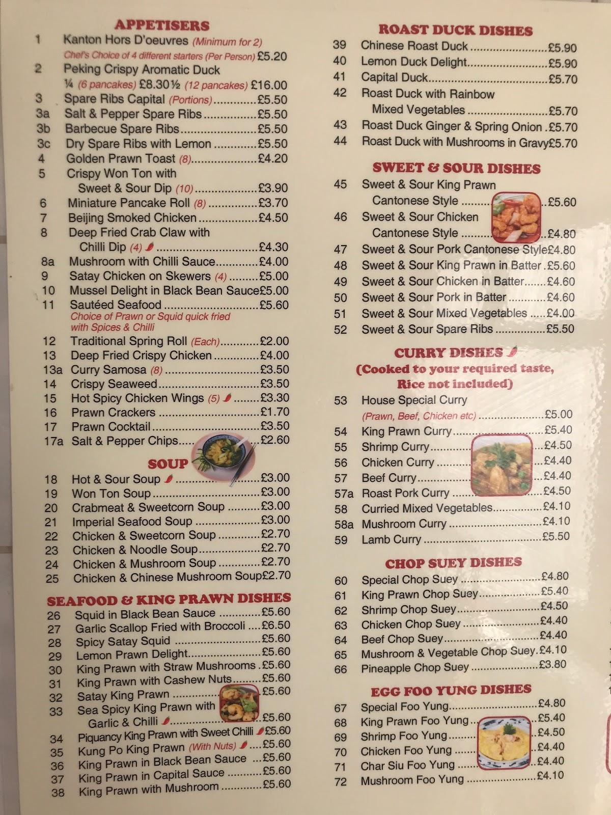 Menu at Kanton fast food, Cromer