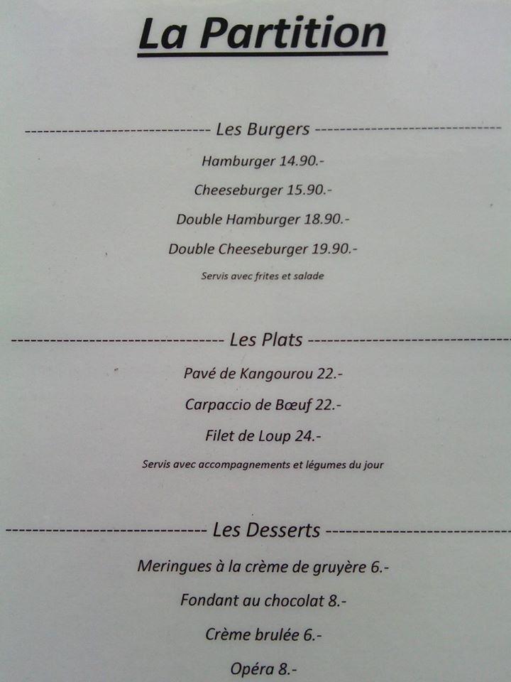 Menu at La Partition, Geneva