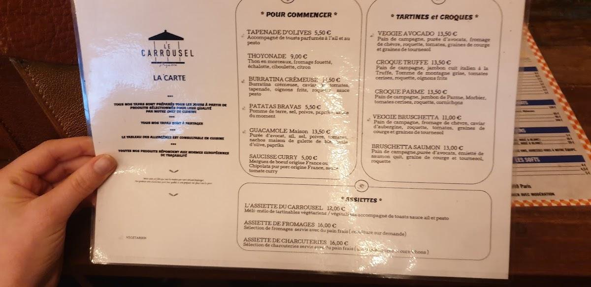 Menu at Le Carrousel pub & bar, Paris, 40 Rue Pierre Fontaine