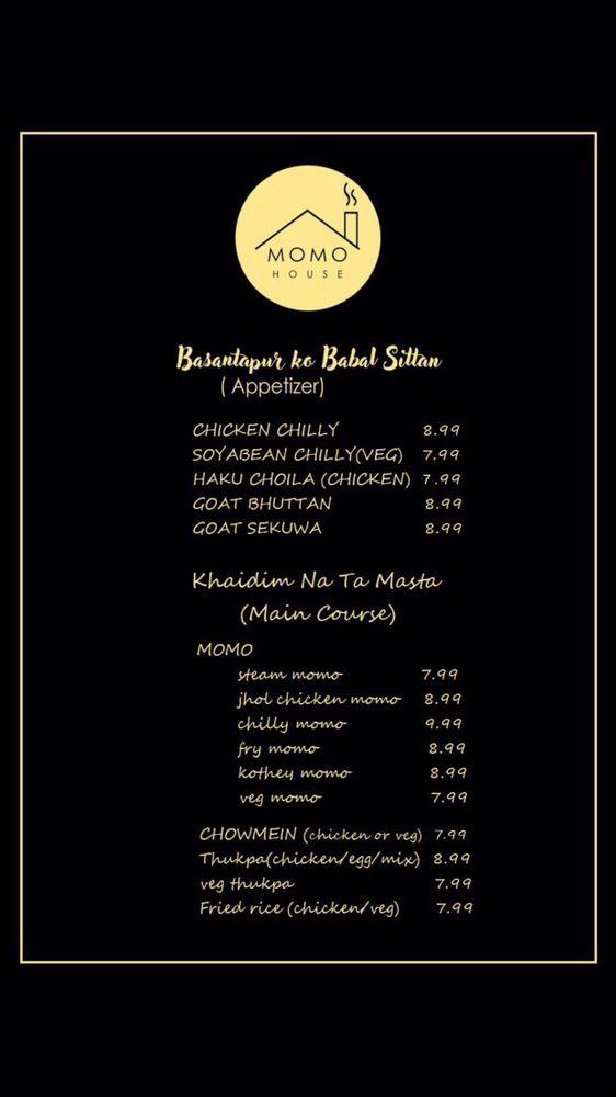 Menu at Momo House restaurant, Houston