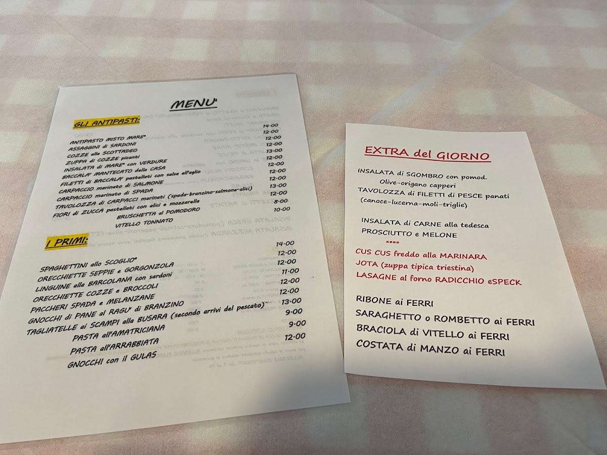 Menu at Osteria de Scarpon restaurant, Trieste