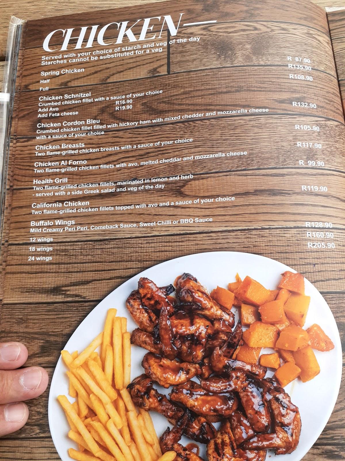 Menu at Parrots restaurant, Centurion, Shop 136