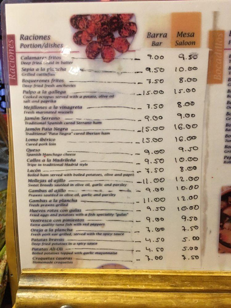 Carta de Cervecería Restaurante Quevedo, Madrid, Calle Lope De Vega