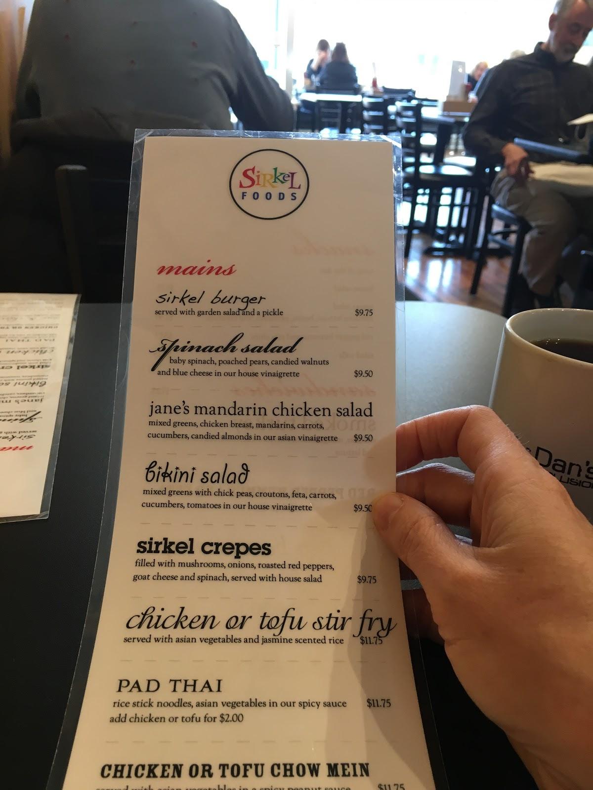 Menu at Sirkel Foods restaurant, Stratford