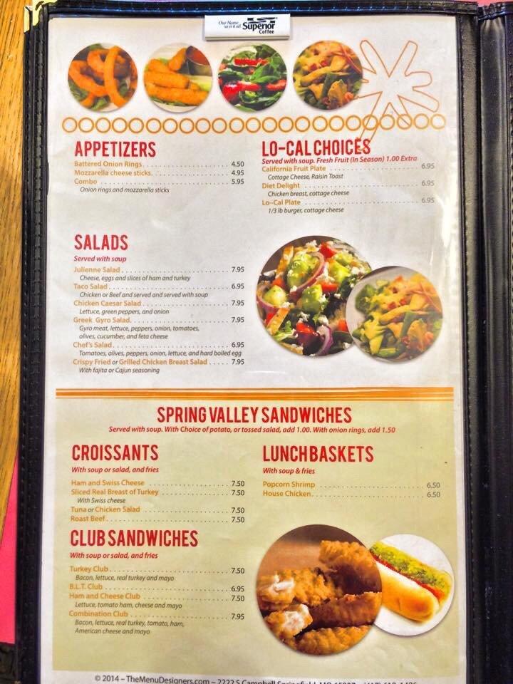 Menu at Spring Valley Restaurant, Oregon