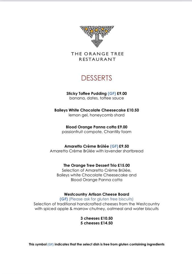 Menu at The Orange Tree Restaurant, Torquay