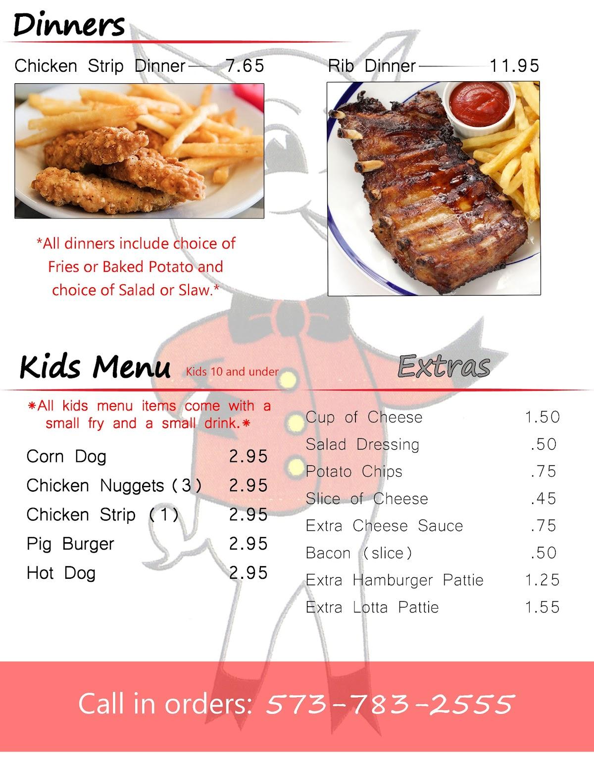 Menu at The Pig Barbeque, Fredericktown, 910 State Hwy OO