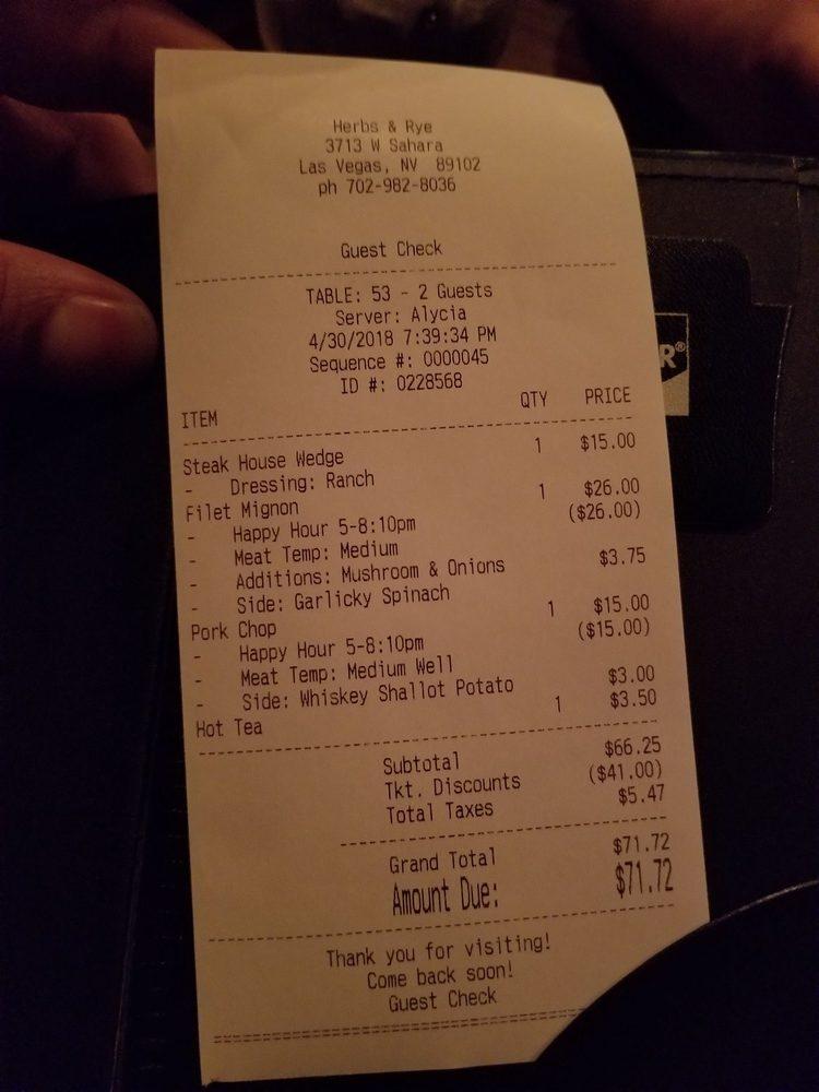 Menu at Herbs and Rye pub & bar, Las Vegas