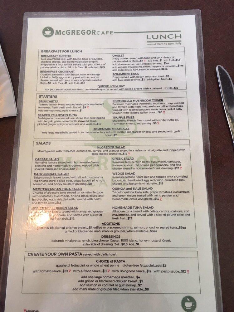 Menu at McGregor Cafe, Fort Myers, McGregor Blvd