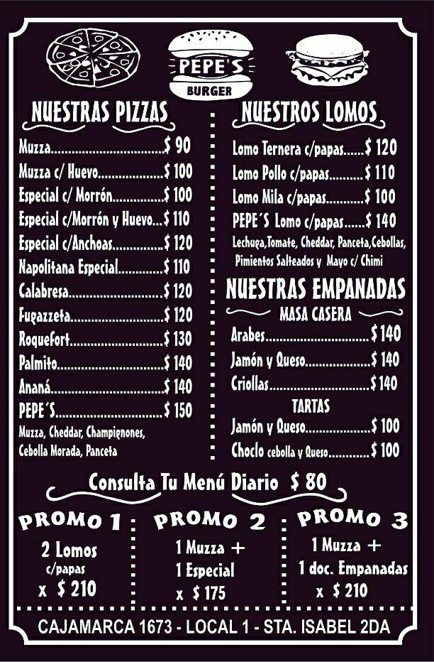 Menu at Pepe's Burger Cba restaurant, Córdoba