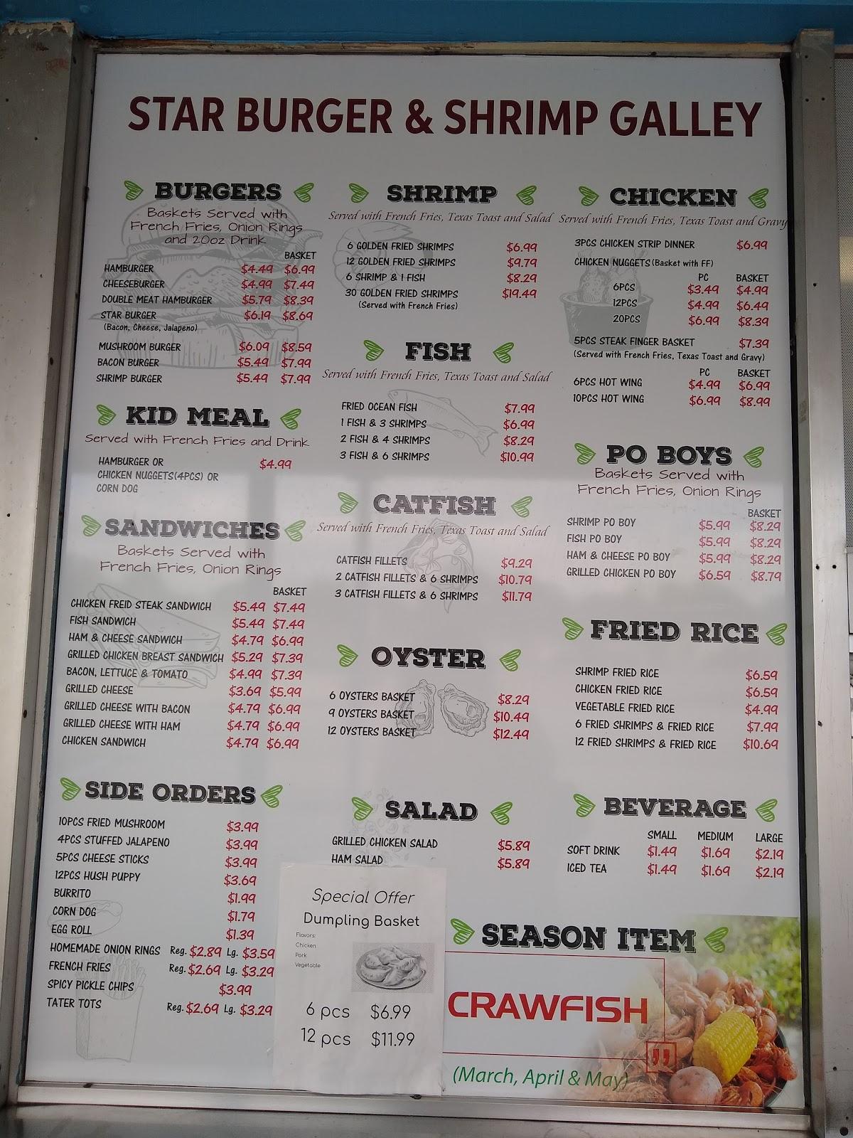 Menu at Star Burger & Shrimp Galley restaurant, Pasadena