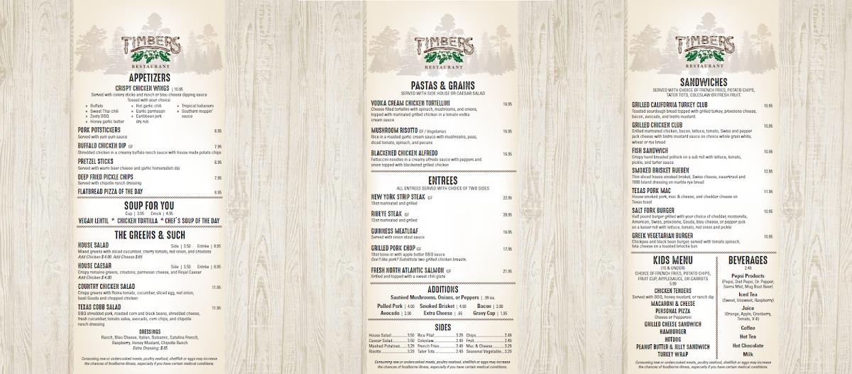 Menu at Timbers Restaurant, USA, Rd 3