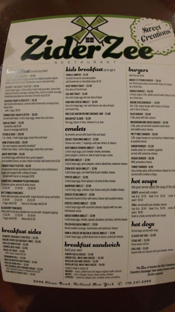 Menu at Zider Zee fast food, Holland