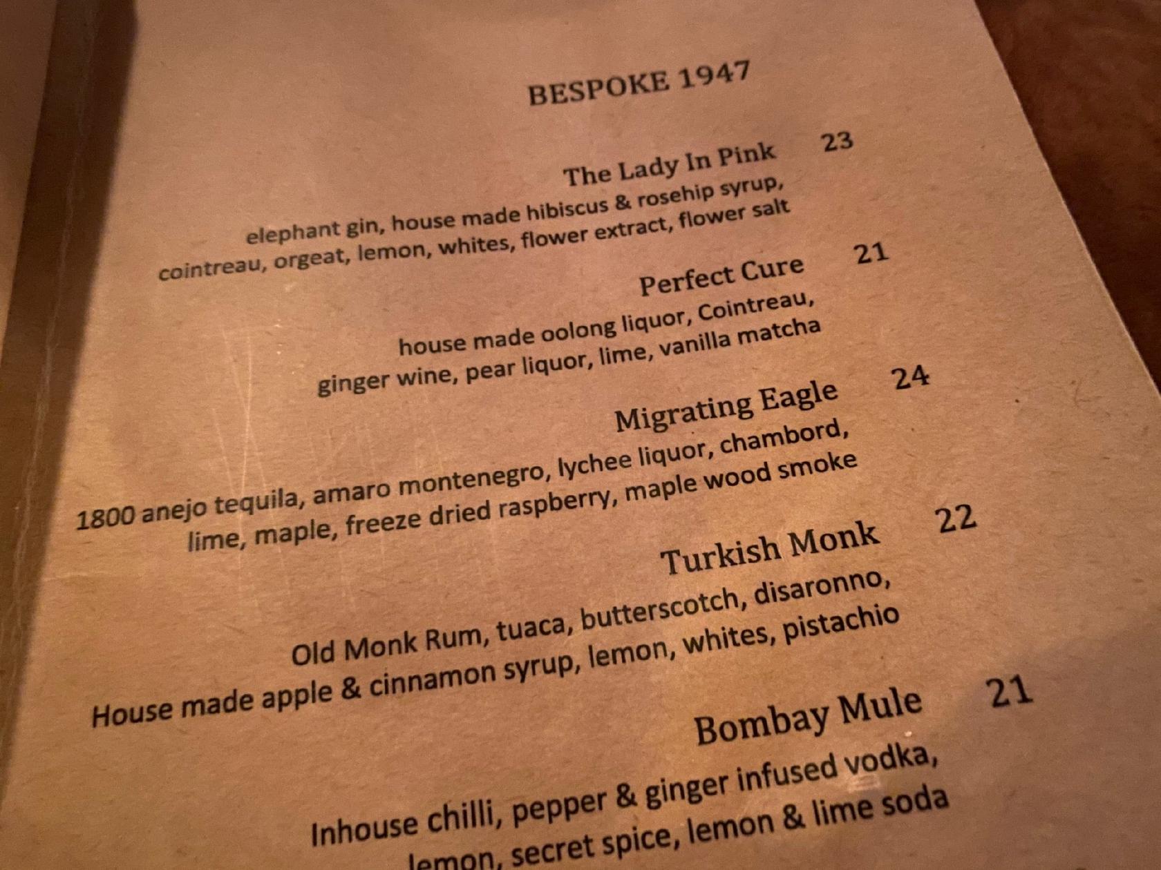 Menu at 1947 eatery restaurant, Auckland