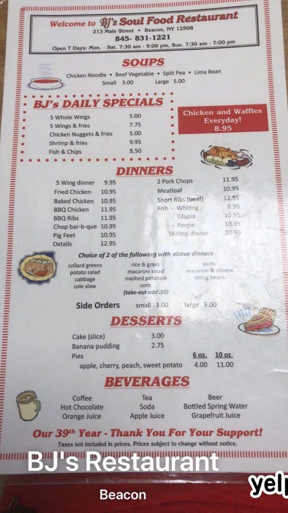 Menu at BJ's restaurant, Beacon