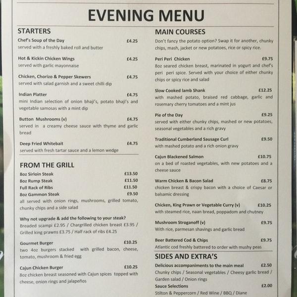 Menu at Conservatory restaurant, Dudley