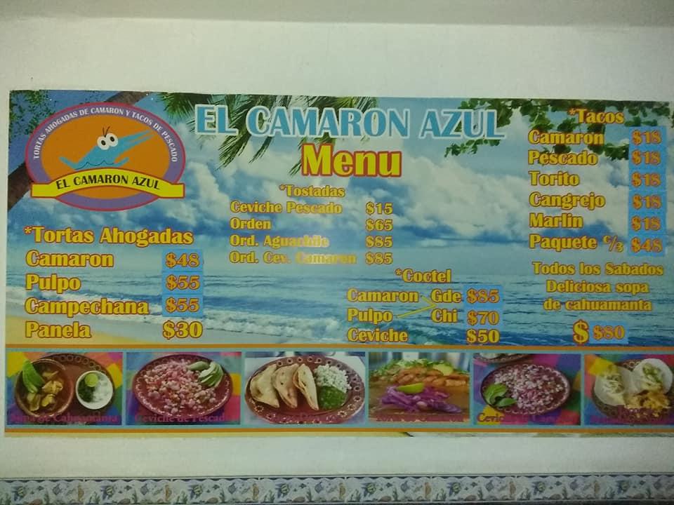 Menu at El Camarón Azul restaurant, Guadalajara