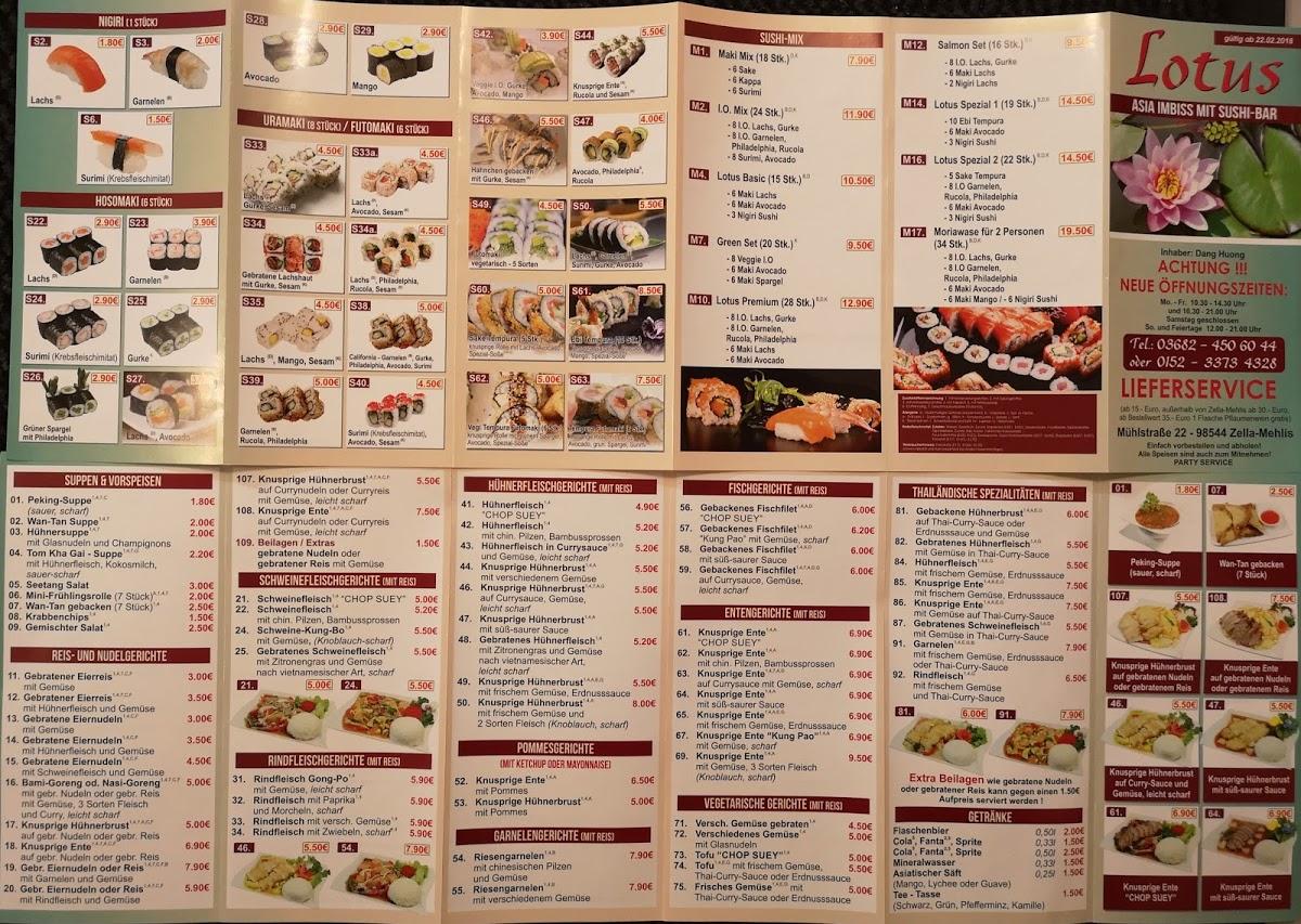 Speisekarte von Asia & Sushi LOTUS restaurant, Zella-Mehlis