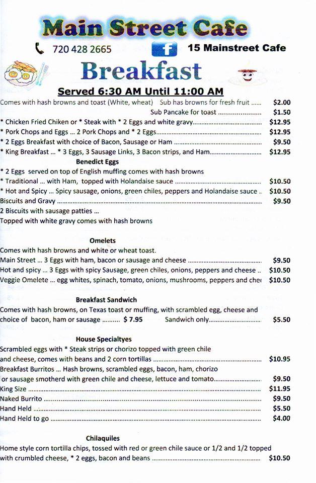 Menu at Main Street Cafe, Keenesburg, 15 Main St