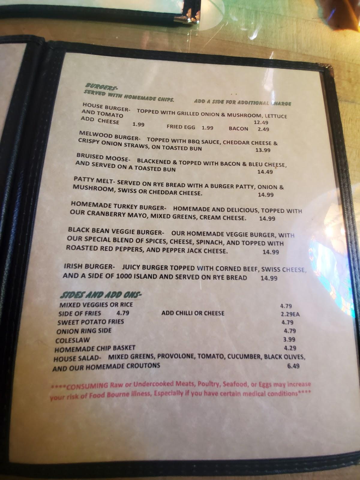 Menu at Moosehead Saloon pub & bar, Westlake