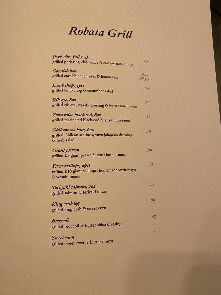 Menu at Muni Robata restaurant, Toronto