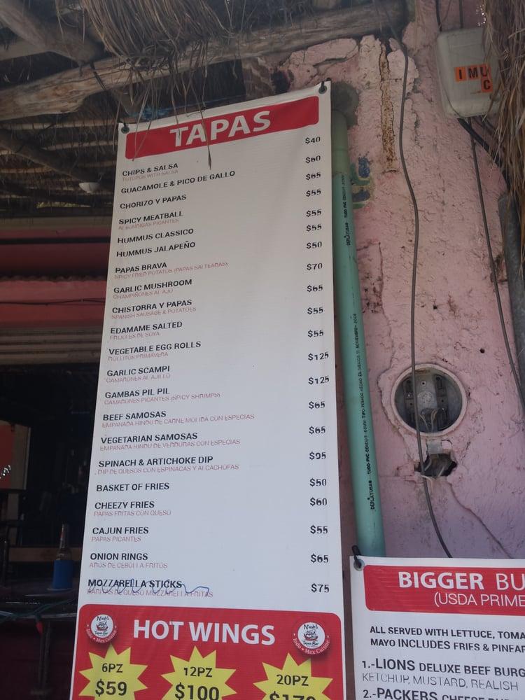 Menu at Nash's Sports Bar, Isla Mujeres