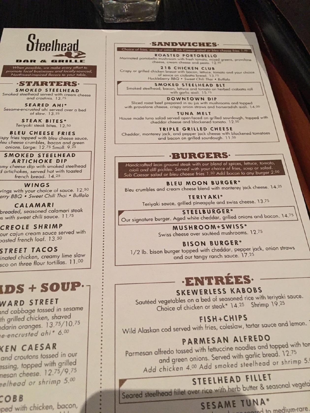Menu at Steelhead Bar & Grille, Spokane