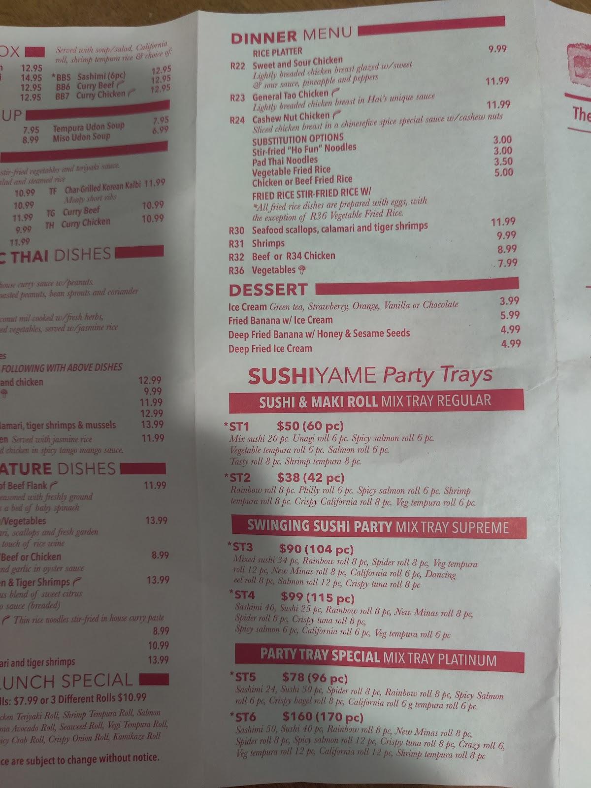 Menu at Sushi Fang restaurant, Greenwood
