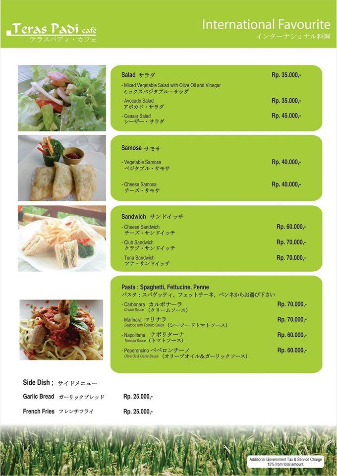 Menu at Teras Padi Cafe, Gianyar, Jl. Raya Tegallalang