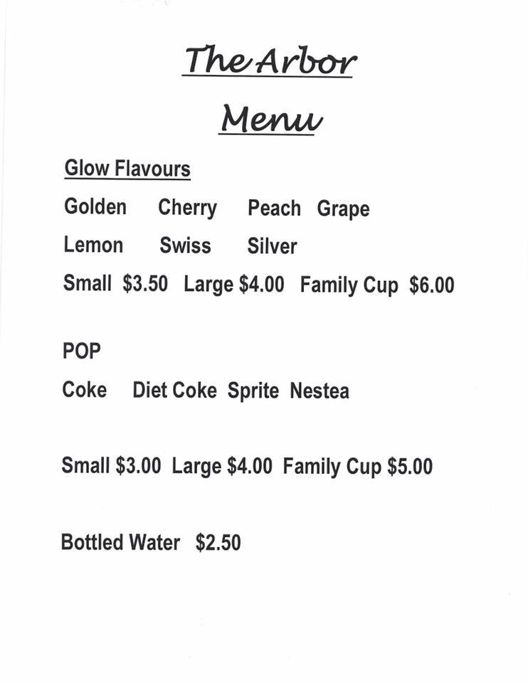 Menu at The Arbor fast food, Port Dover