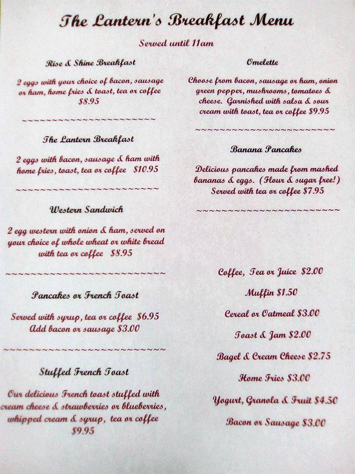 Carta de MacFarlane Lantern Restaurant, Pugwash