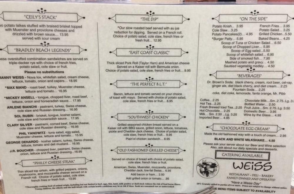 Menu at Weiss Deli restaurant, Henderson