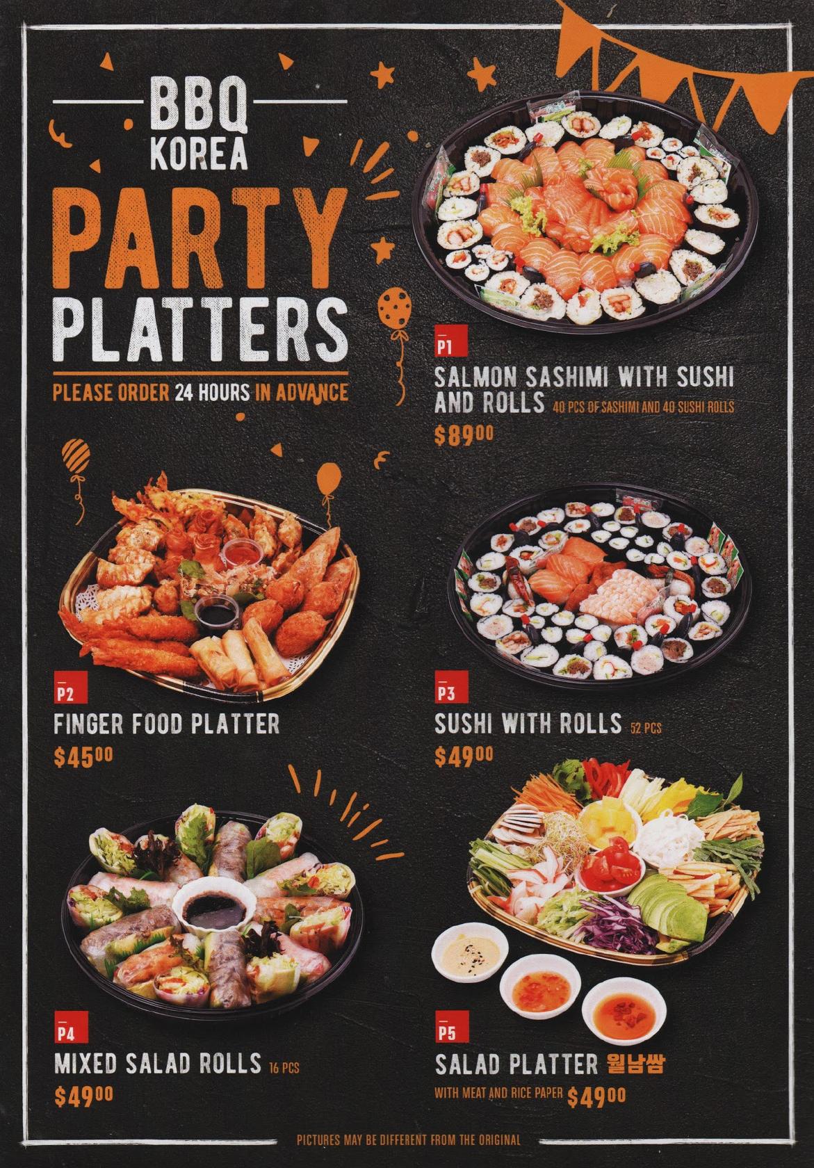 Menu at BBQ KOREA, Gosford