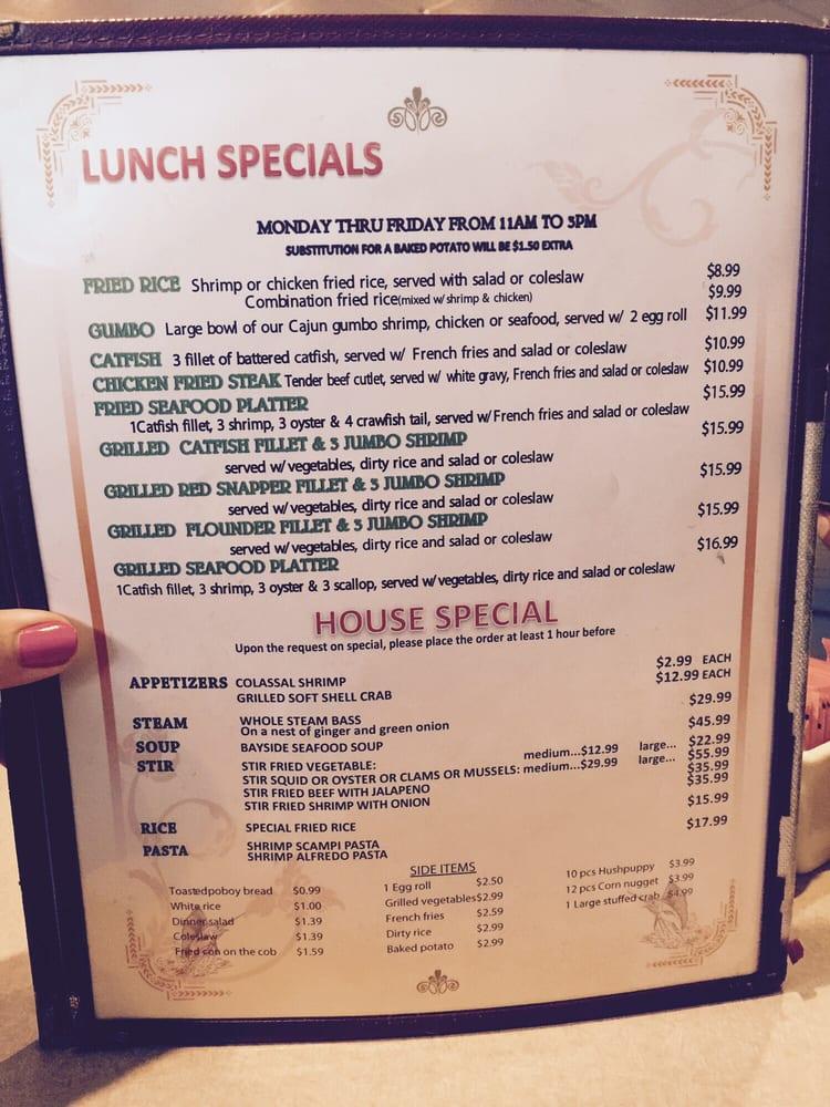 Menu at Bayside Seafood restaurant, Port Lavaca