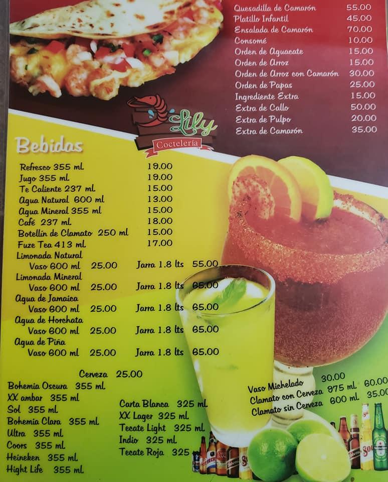 Menu at Cocteleria Lily restaurant, Ciudad Cuauhtemoc