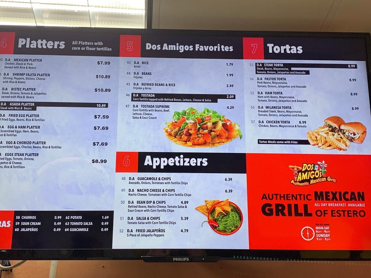 Menu at Dos Amigos Authentic Mexican Grill restaurant, Estero