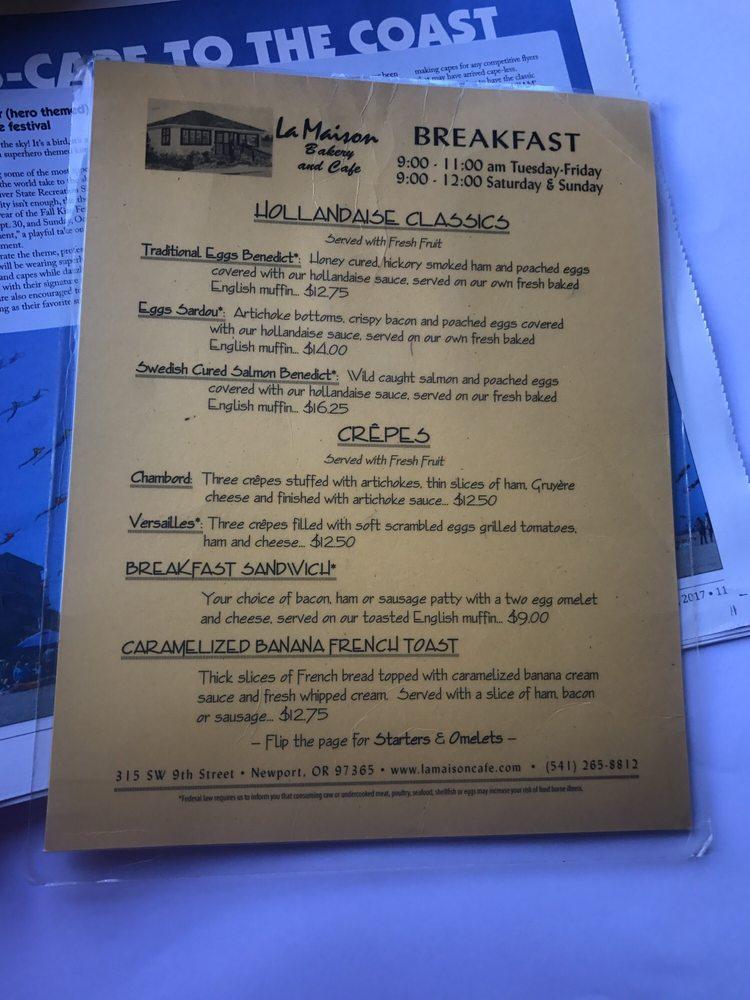 Menu at La Maison restaurant, Newport