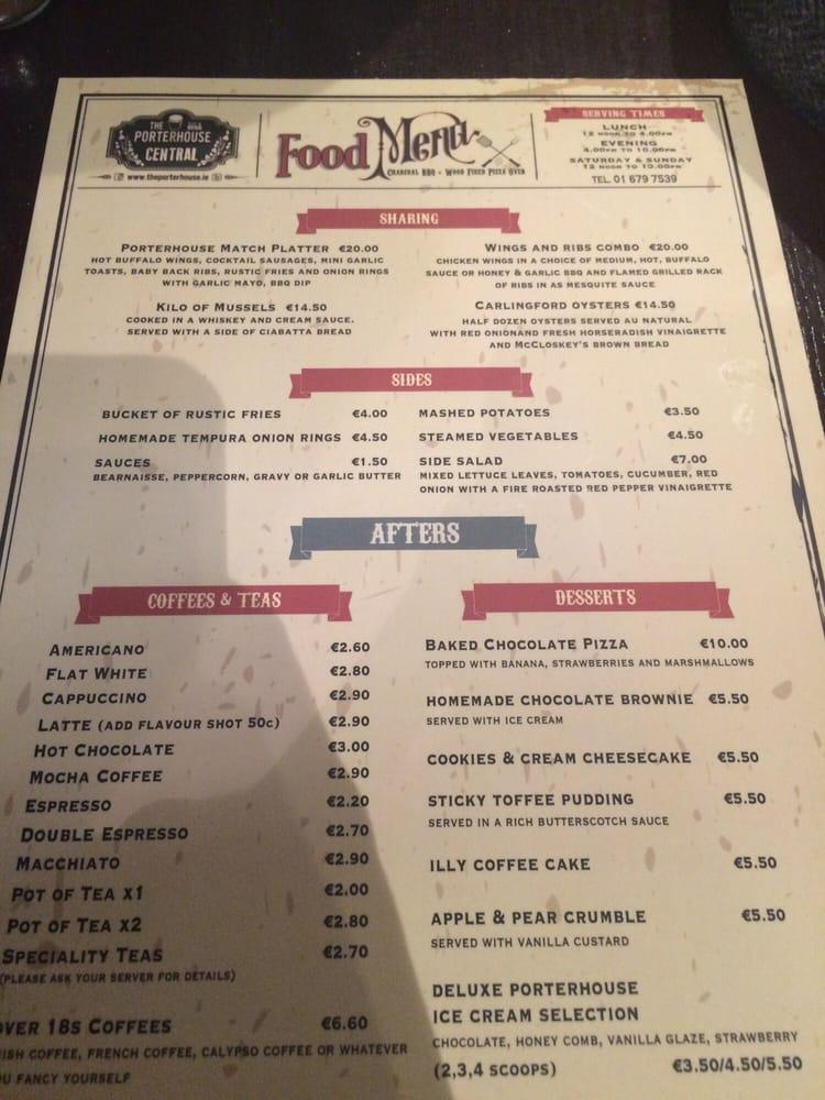 Menu at The Porterhouse Central pub & bar, Dublin