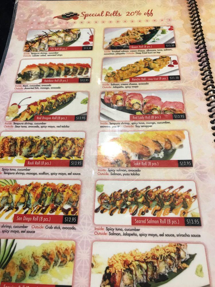 Menu at Yi Sushi restaurant, El Cajon