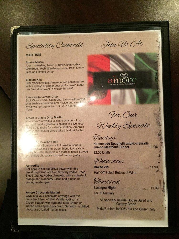 Menu at Amore Fine Italian Ristorante restaurant, Floyds Knobs