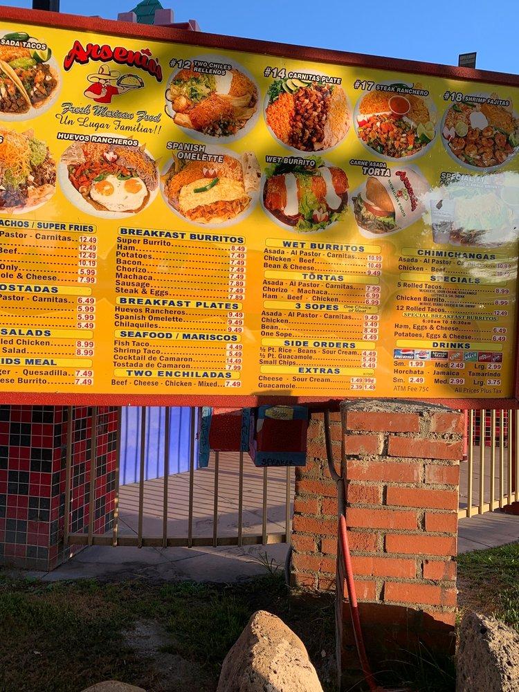 Menu at Arsenio's Mexican Food restaurant, Santa Ana